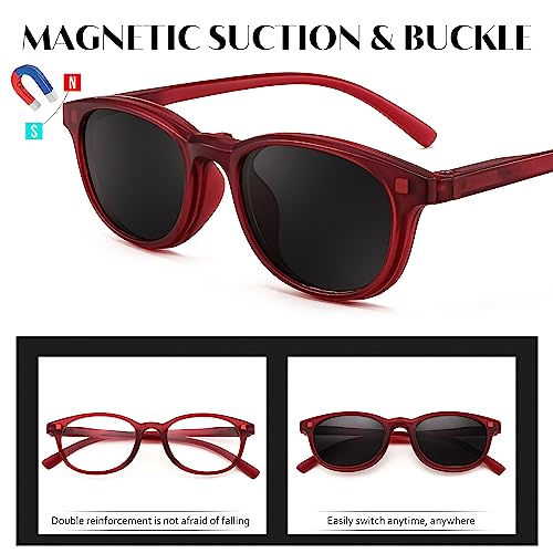 FEISEDY Fashion Reading Sunglasses Women Men Square Reader Sunglasses UV400 Protection Polarized Lens B2390(Red,1.50x)