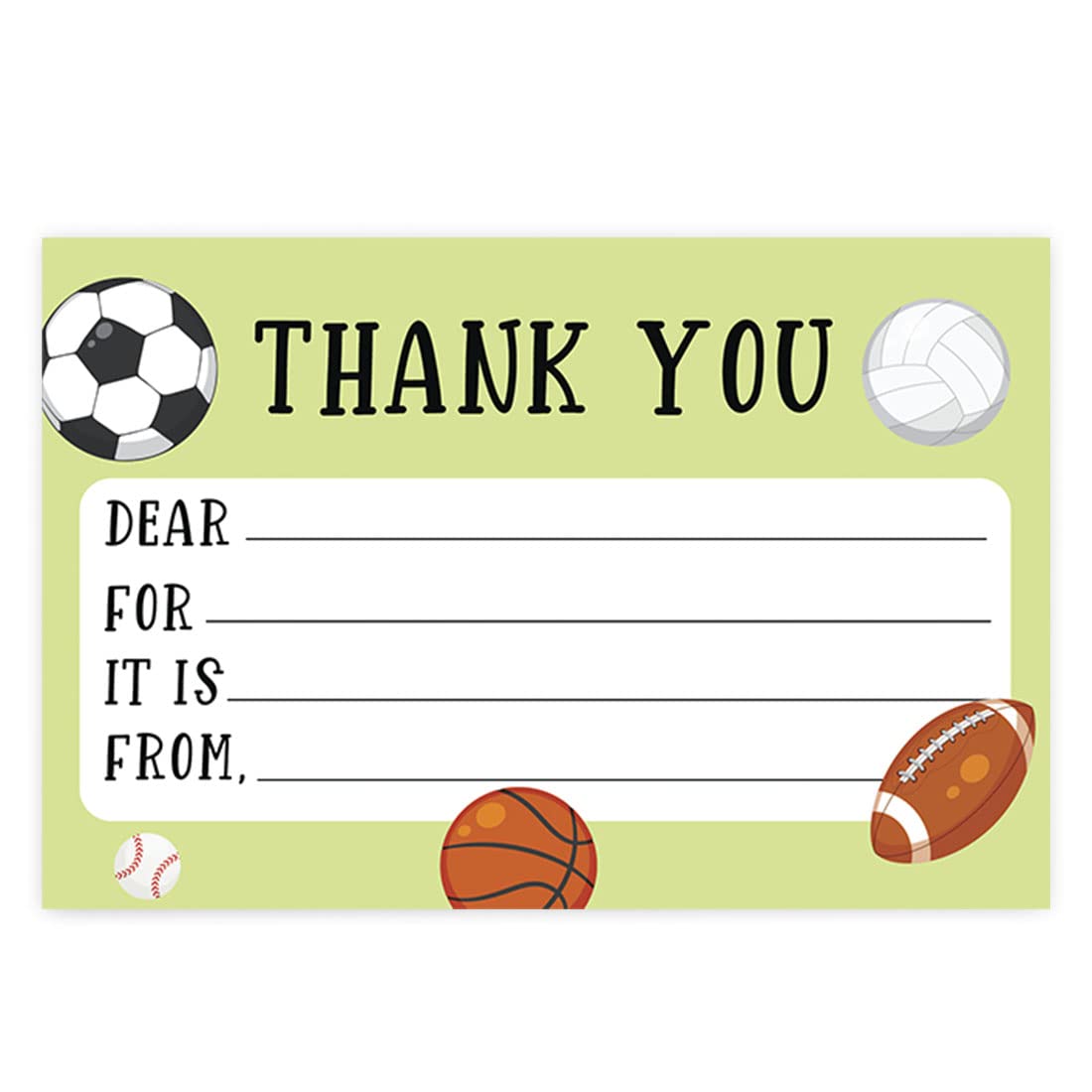 Andaz Press Kids Fill in the Blank Thank You Cards - 20 Cards Including Envelopes Sports Theme Gender Neutral Note Cards For Boys Girls Birthday Party Thank You Notes for Friends, Family Party Guests