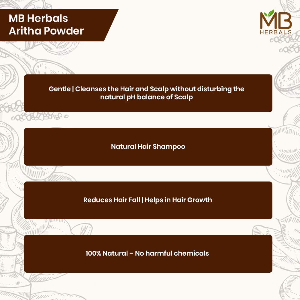 MB Herbals Aritha Powder 8 oz | 227G | 100% Pure & Organically Grown (Wild-crafted) Soap Nut Powder | Natural Hair Shampoo & Conditioner | Sapindus mukorossi
