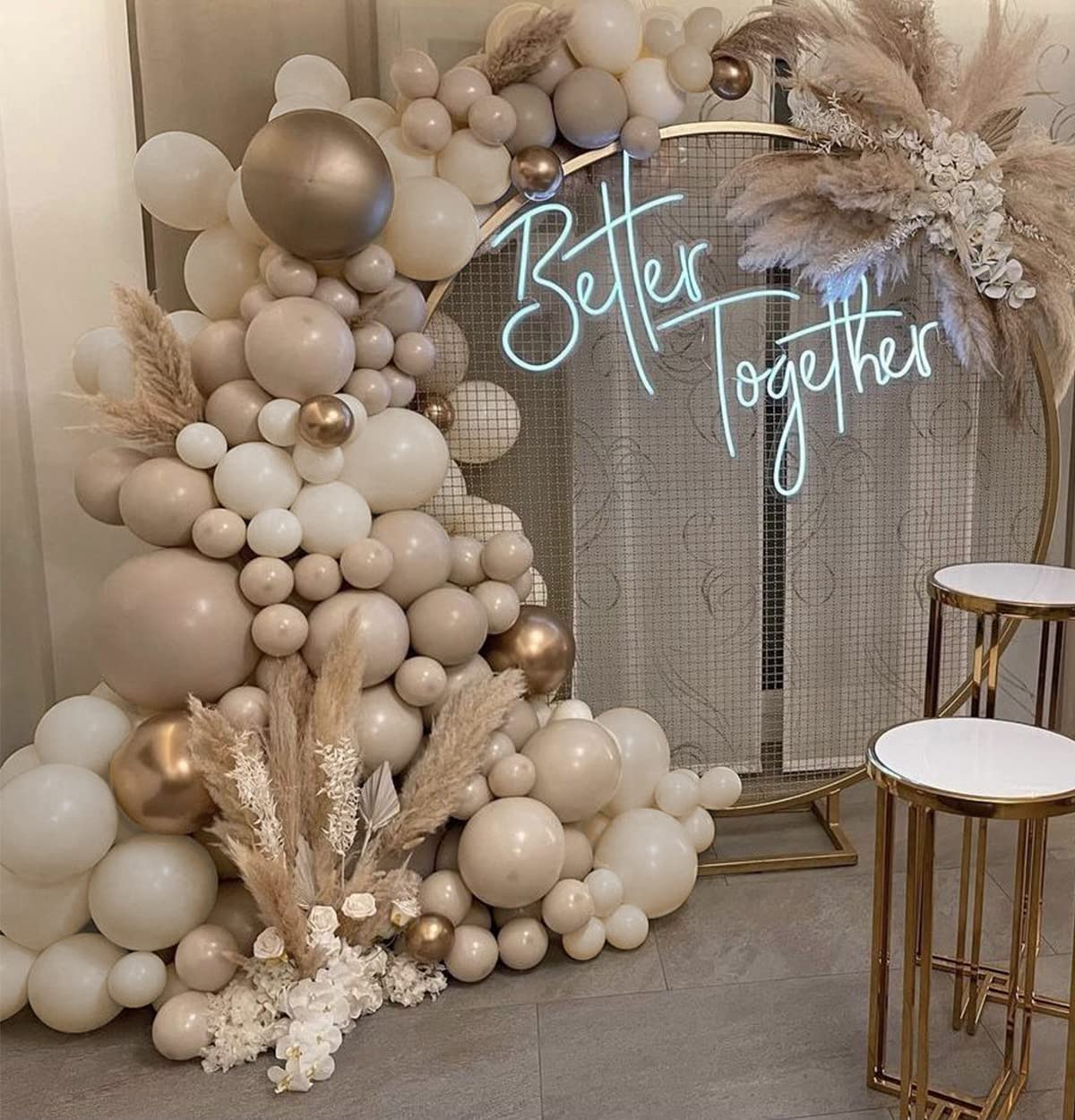 Boho Balloon Garland, 115PCS Beige Balloons Neutral Balloon Arch Kit with Champagne Balloon White Sand Double Stuffed Balloons for Birthday Party Wedding Bridal Shower Decorations (Beige)