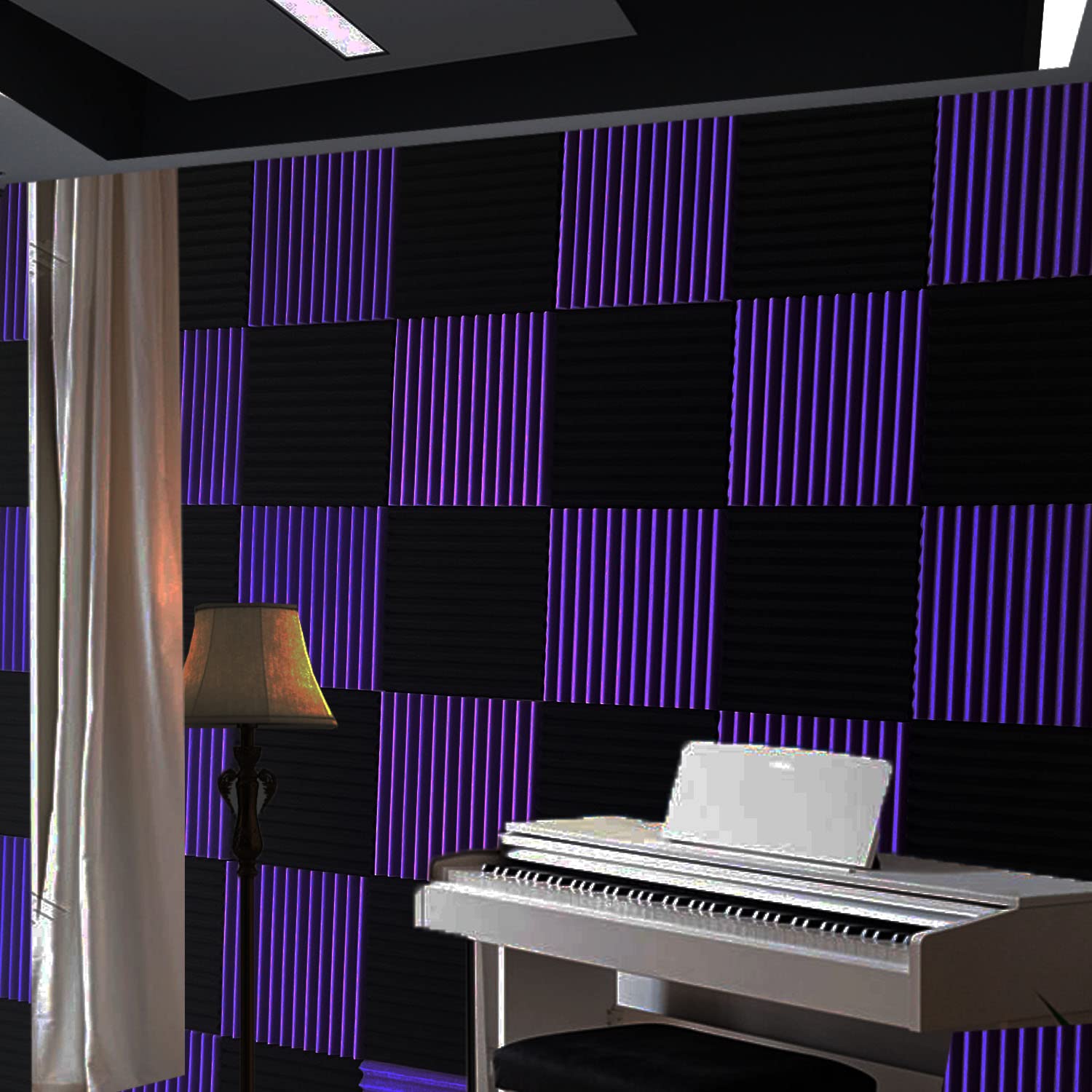 96 Pack Allxinlog Absorb the echo Acoustic Foam Panel Wedge Studio Soundproofing Wall Tiles 12" X 12" X 1" (96-BLACK)
