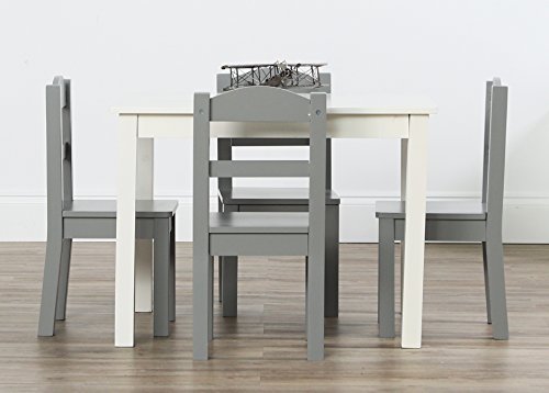 Humble Crew, White/Grey Kids Wood Table and 4 Chairs Set