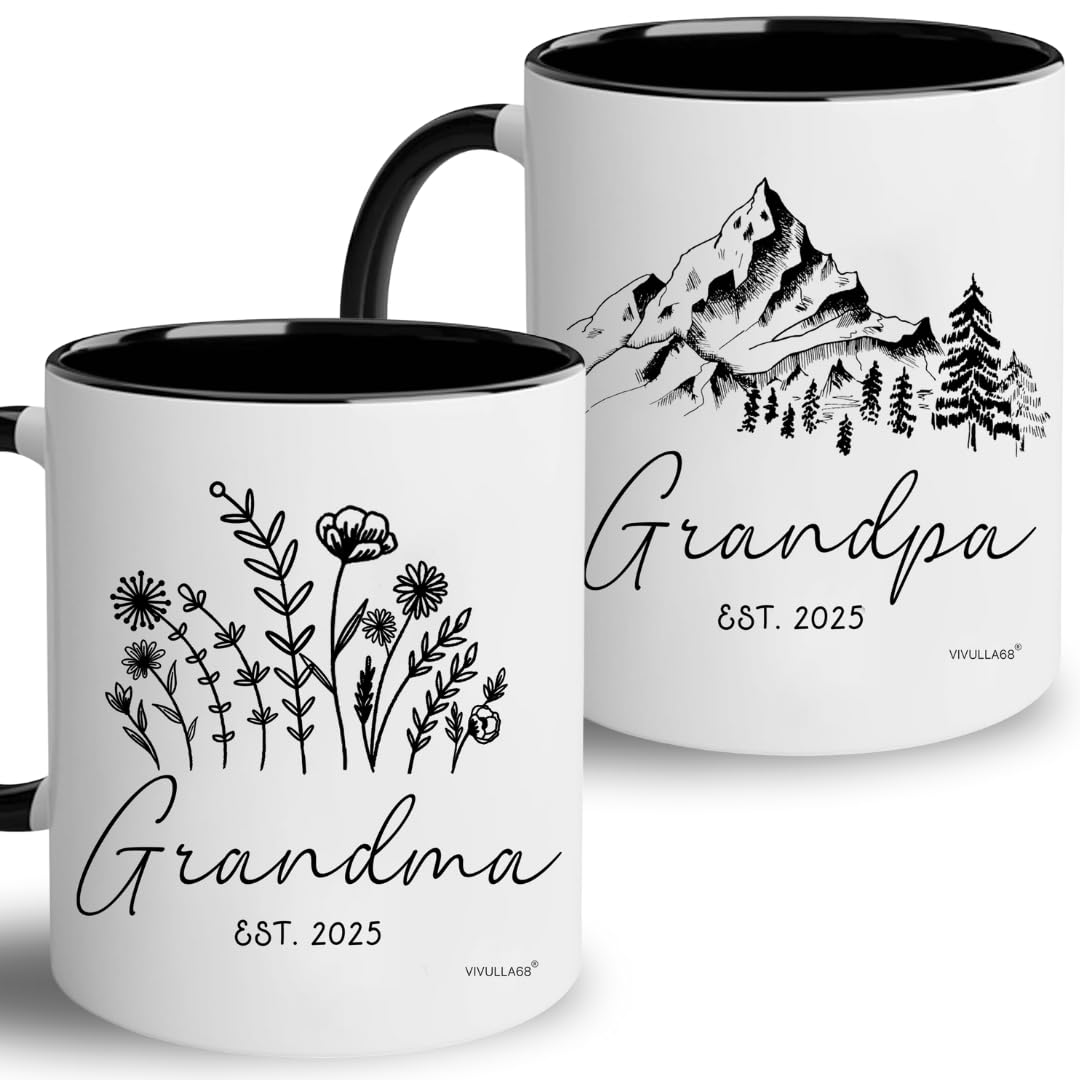 Christmas Gifts for First Time Grandparents - Grandparents Baby Announcement Gifts Est 2025, Pregnancy Announcement For Grandparents Mug Set, Promoted To Grandparents, New Grandma And Grandpa Mugs