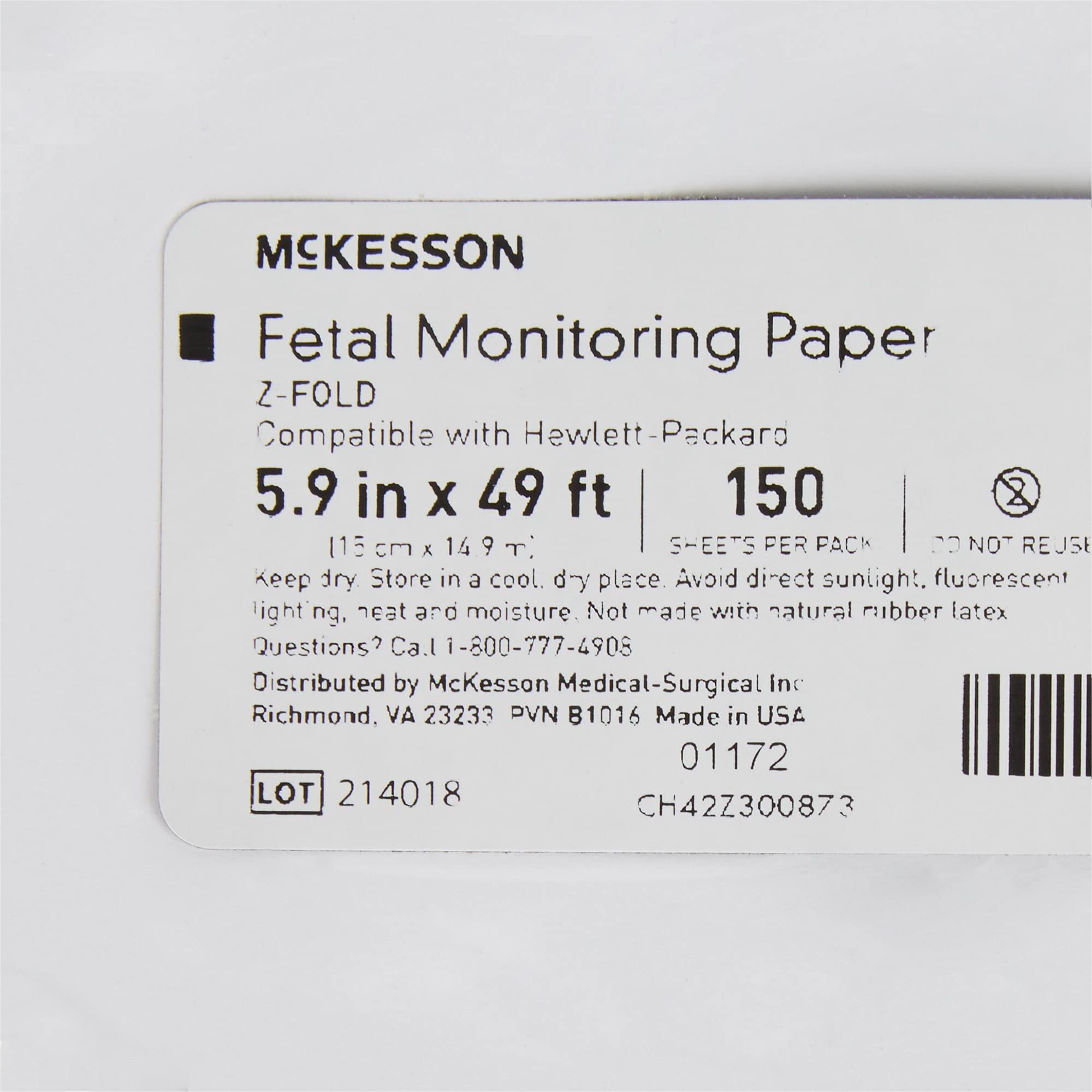 McKesson 26-M1910A Fetal Monitoring Paper Z-Fold, Compatible with Hewlett-Packard, 5.9" Width, 49' Length (Pack of 6000)