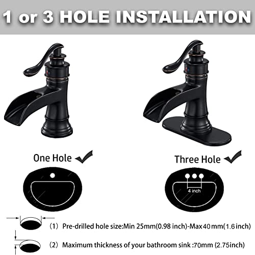 Bathroom Faucet Oil Rubbed Bronze Waterfall Sink Bath Faucets Farmhouse Spout Lavatory Vanity Deck Mount Single-Handle One Hole Matching Pop Up Drain Stopper Supply Lines Hose Lead-Free By Bathfinesse