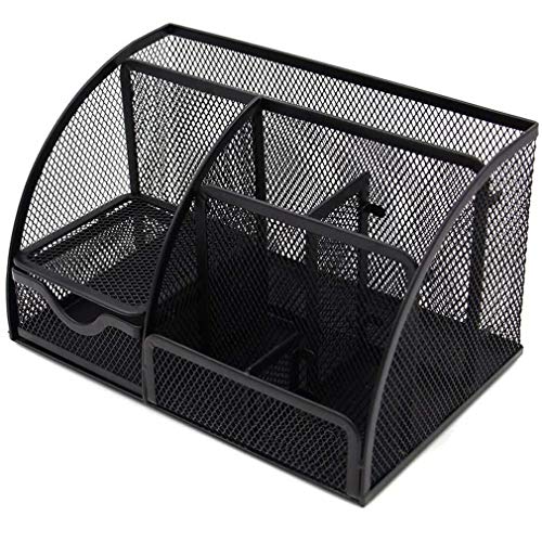 MONBLA Mesh Multi-Functional Stationery Storage Organizer Office Stationery Case Stationary Caddy Metal Desk Organizer Pencil Pen Holder 5 Compartments Black