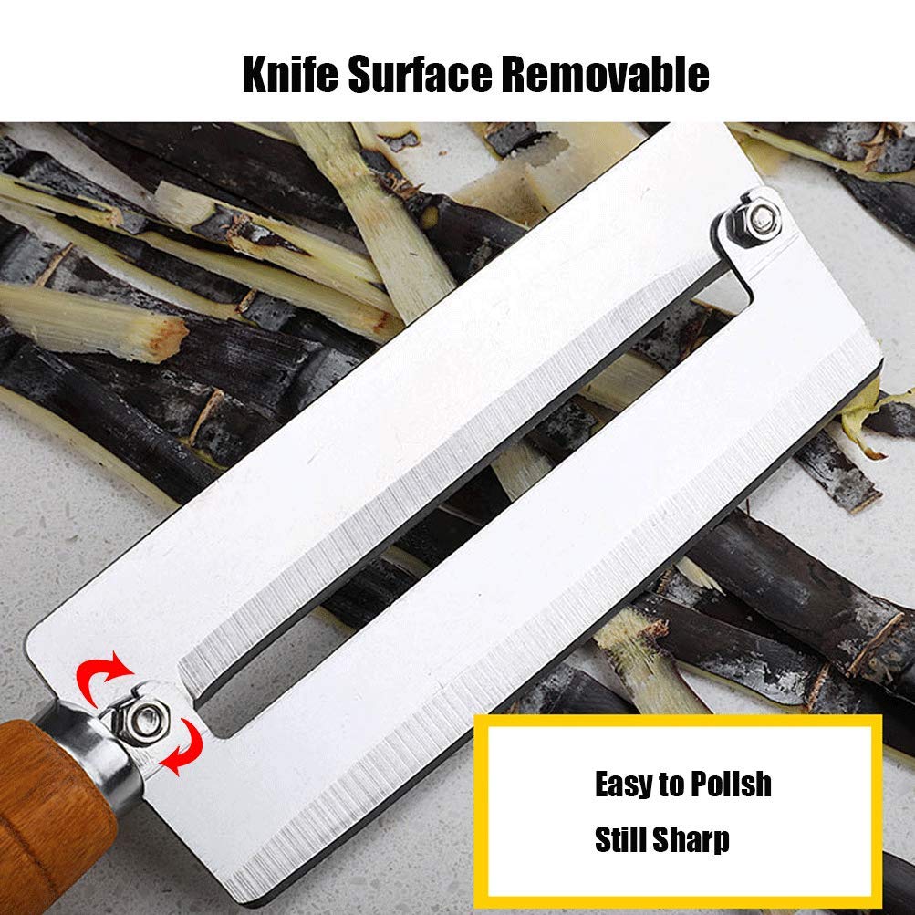 SUPER ZR Sugar Cane Peeler Knife Sugarcane Peeling Kinves Pineapple Peeling Knife Artifact Planing Knife-Stainless Steel-Natural Non-slip Wooden Handle