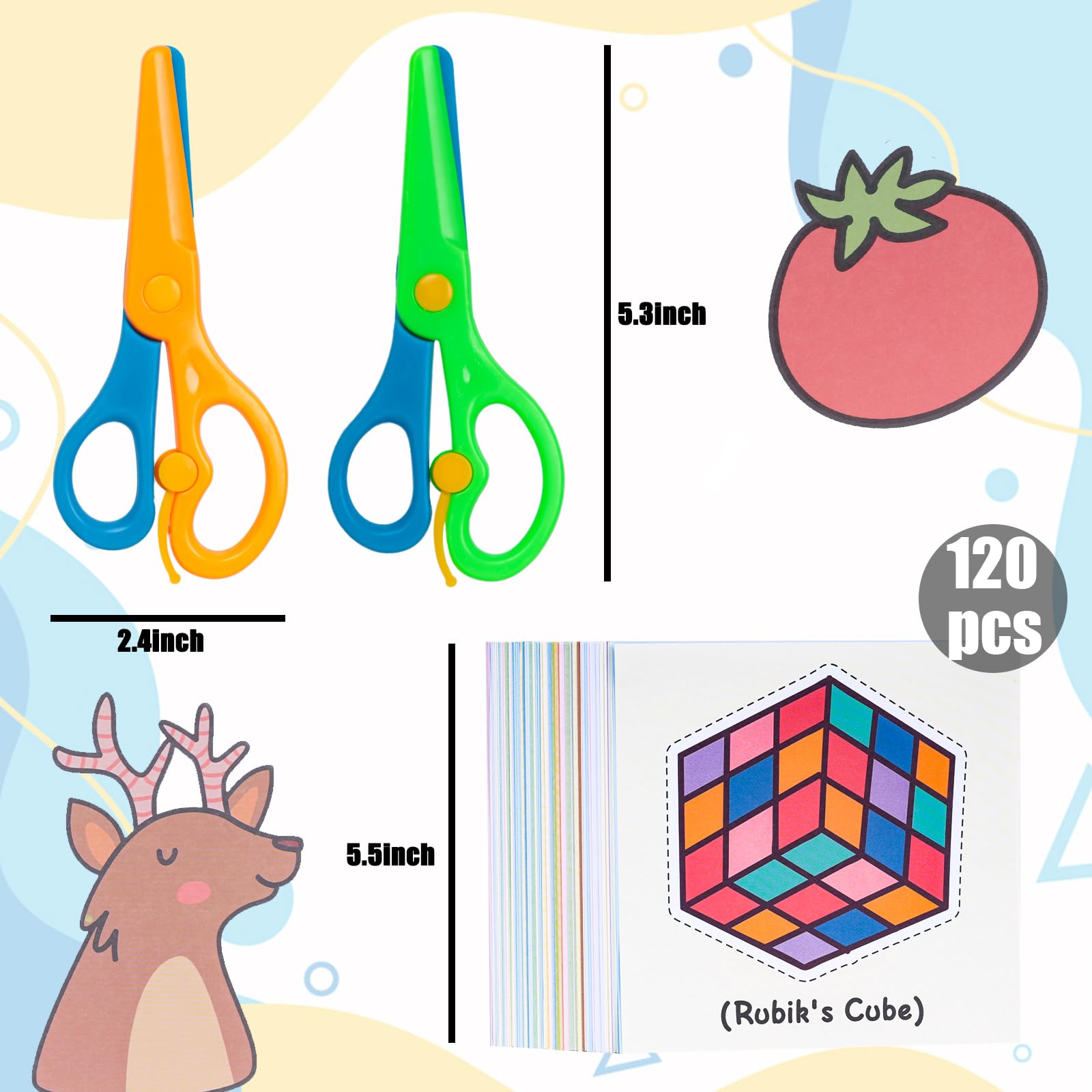 Koogel 120PCS Safety Scissors for Toddler, Plastic Training Scissors Craft Scissors Cutting Paper for Kids Preschool Child DIY