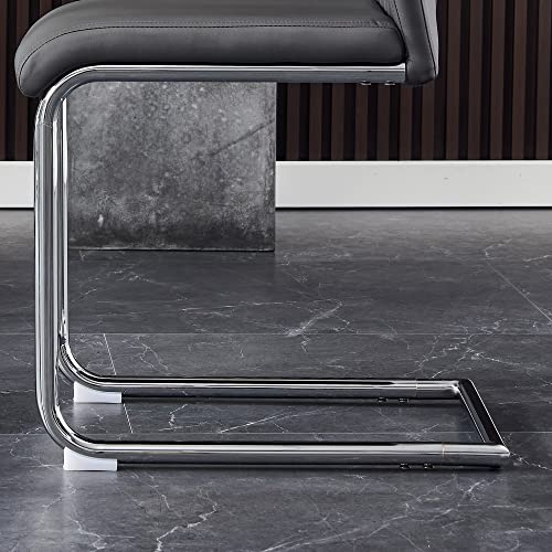 Baysitone Modern Dining Chairs Set of 6, Grey Dining Room Chairs, Metal Kitchen Chairs with Leather Padded Seat High Back, Chairs for Dining Room, Kitchen, Living Room