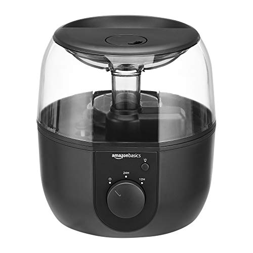 Amazon Basics Ultrasonic Cool Mist Humidifier with Essential Oil Diffuser and Nightlight, Knob Control - 2 Liter, Black