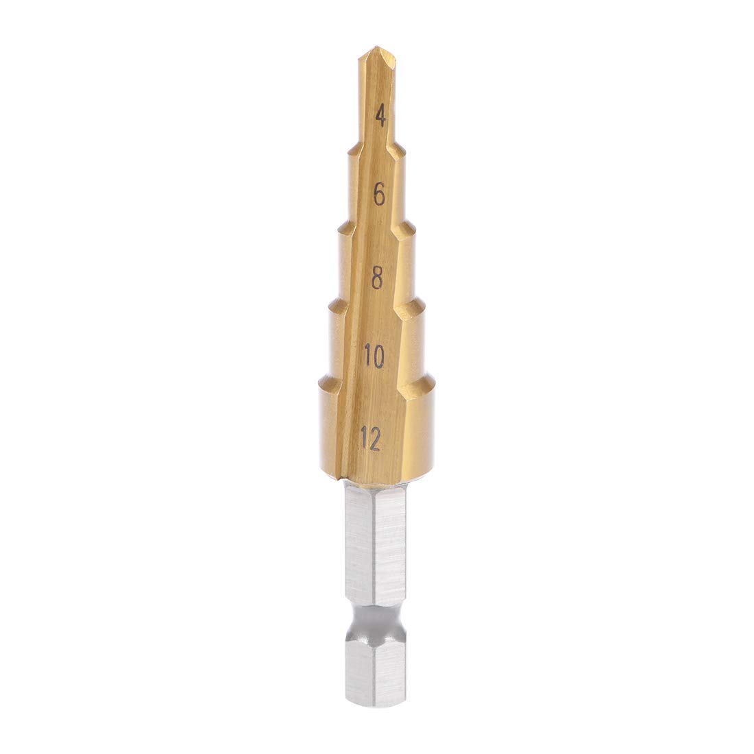 uxcell Step Drill Bit HSS 4241 4mm to 12mm 5 Sizes Titanium Coated Straight Flutes Hex Shank for Metal Wood Plastic
