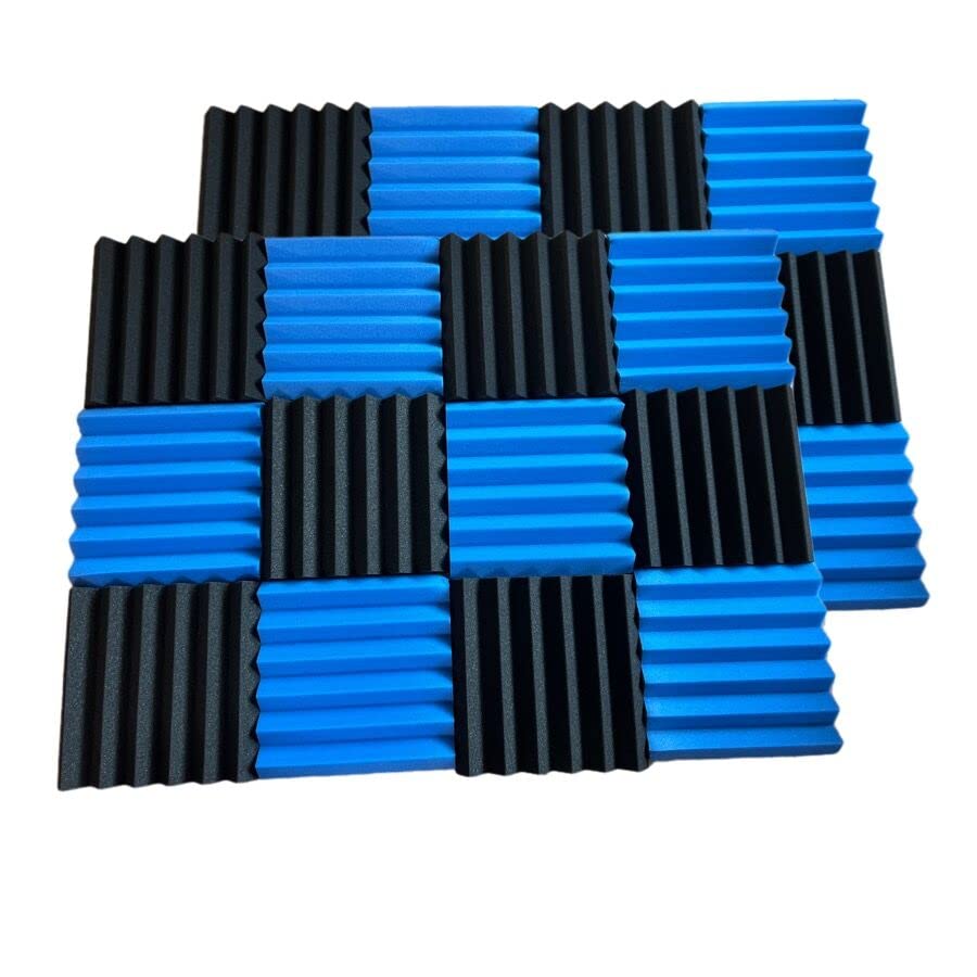 96Black/Blue Acoustic Foam Panel Wedge Studio Soundproofing Wall Tiles 12" X 12" X 2"