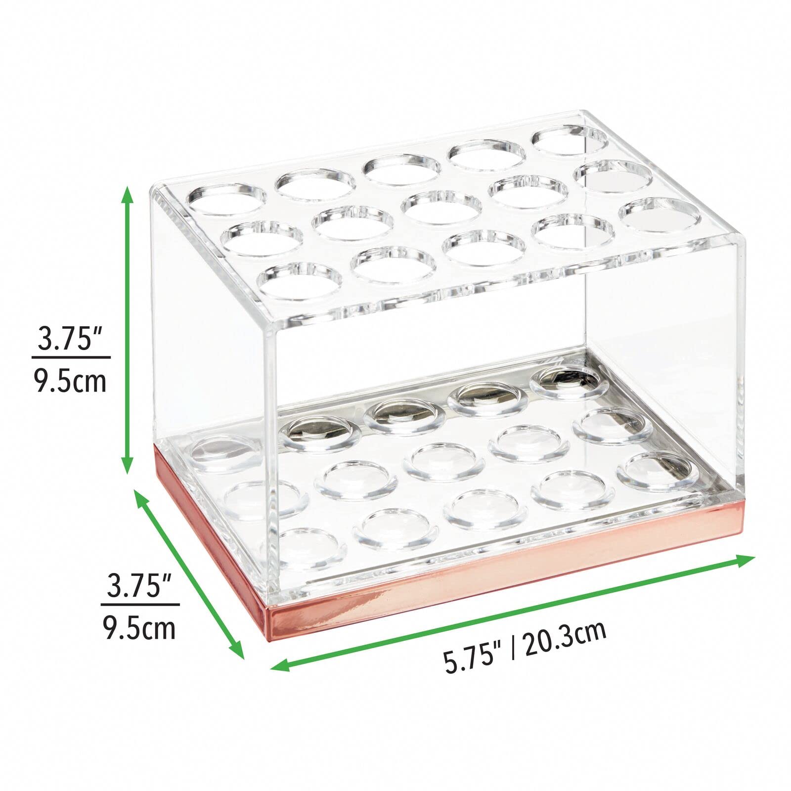 mDesign Plastic Makeup Brush Storage Organizer with 15 Slots for Bathroom Countertop, Vanity to Hold Eye/Lip Pencils, Lip Gloss, Liners, Lipstick - Clear/Rose Gold