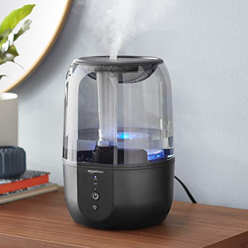 Amazon Basics Ultrasonic Cool Mist Humidifier with Essential Oil Diffuser and Nightlight, Adjustable Settings - 4 Liter, Black