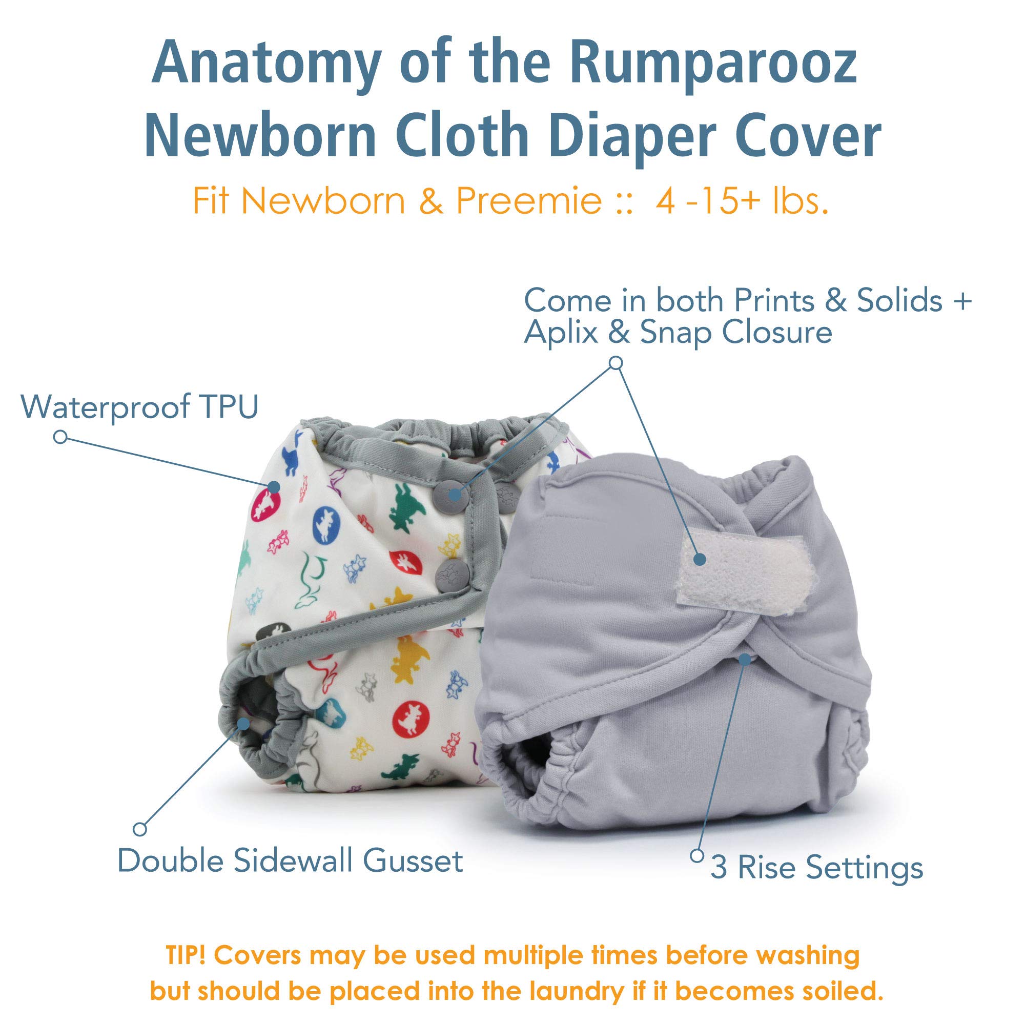 Kanga Care Rumparooz Double Leg Gusset Reusable Cloth Diaper Cover Newborn Snap | Soar 4-15 lbs