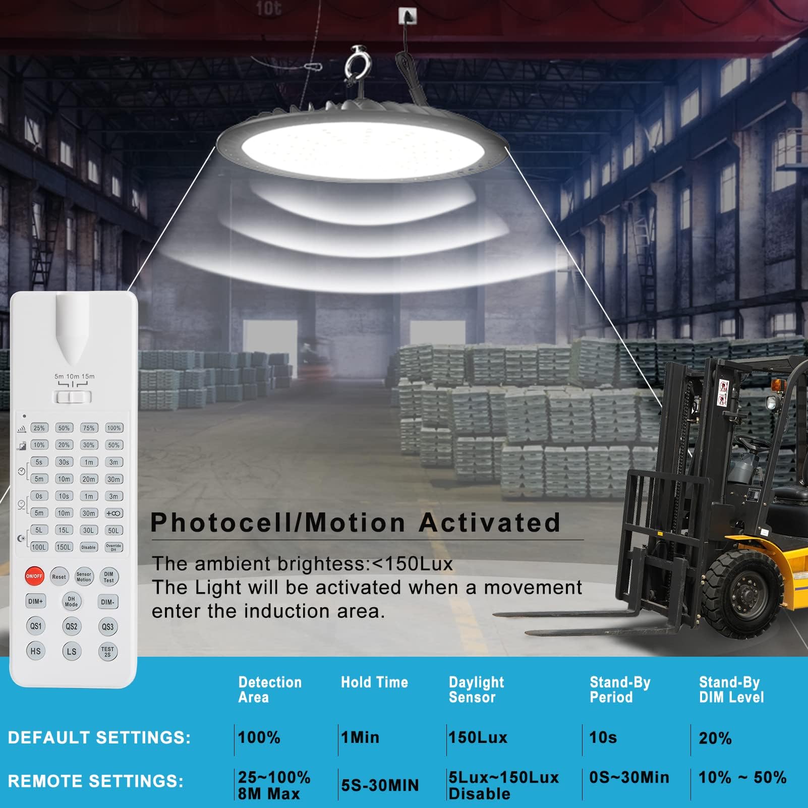 Lightdot Smart 200W LED High Bay Light Motion Activated High Bay LED Lights, AC100-277V US Plug UFO Lights for Warehouse Barn(Installation Height at Least 20FT)- 6Pack(Remote Buy Separate)