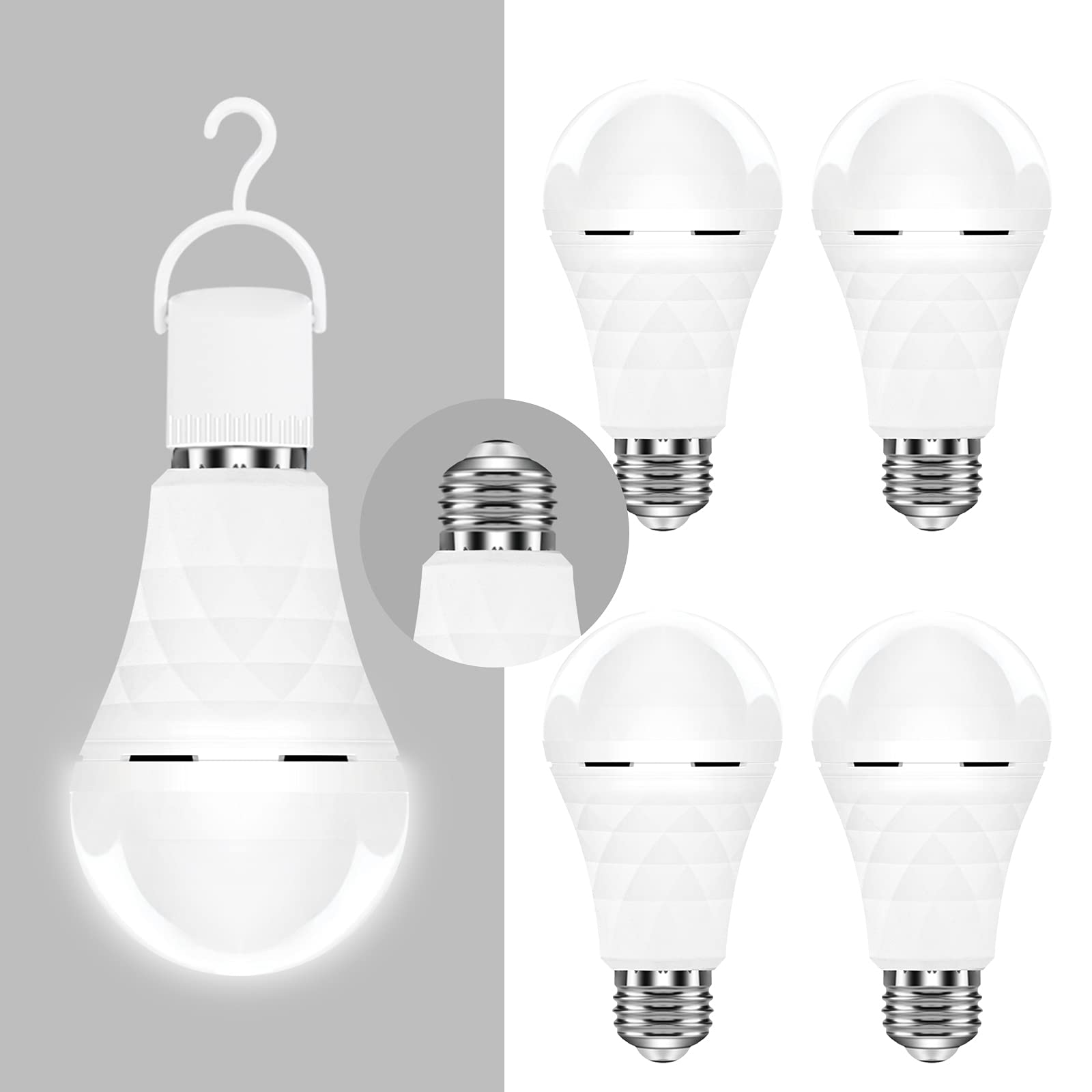 A19 Emergency Rechargeable Light Bulbs, Keep Lighting During Power Outage, Led Bulb 60 Watt Equivalent, 5000K Daylight Light Bulb 1200mAh Battery Backup Light Bulbs for Daily Used & Home Power Failure