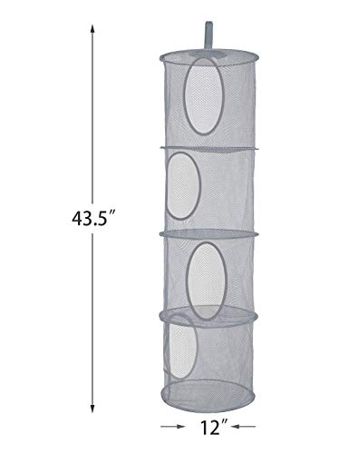 Libeder Mesh Hanging Storage Space Saver Bags Organizer,Foldable Storage Organizer 4 Compartments Toy Storage Basket for Kids Room Bathroom 2 Sets Grey