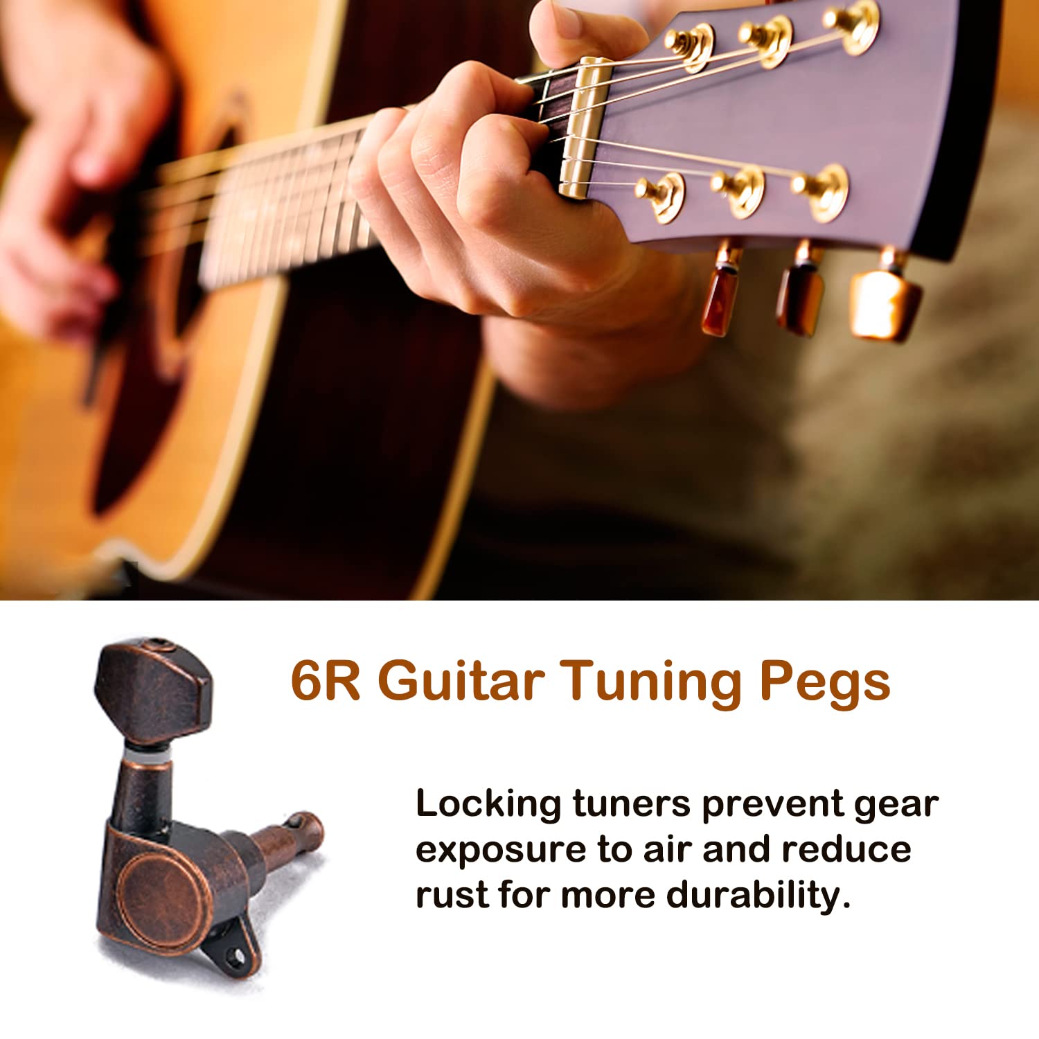 Guitar Tuners Machine Heads, 6R Guitar Tuning Pegs Tuning Keys String Pegs for Acoustic & Classical Guitar