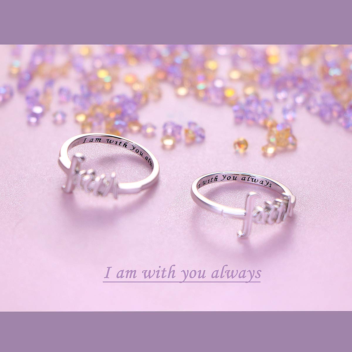 925 Sterling Silver I am With You Always Religious Faith Cross Ring for Women Girls, Size 5
