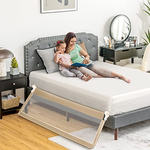 HONEY JOY Bed Rail for Toddlers, 71-in Extra Long, Portable Safety Bed Guardrail w/Double Safety Child Lock, Foldable Baby Bed Rail Guard, Fit King & Queen Full Twin Size Bed Mattress(Beige, Pack 1)