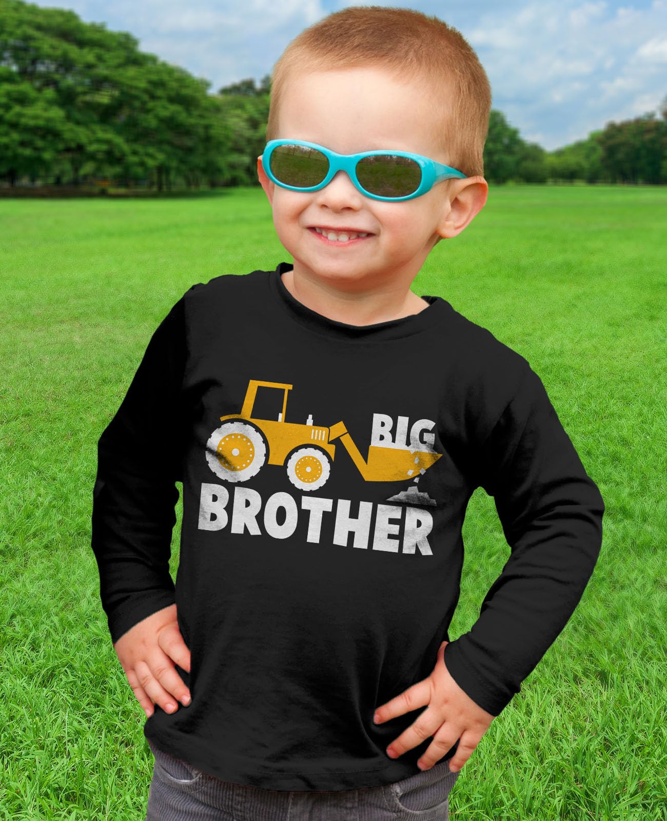 Tractor Big Brother Shirt Baby Reveal Sibling Boy Kids Long Sleeve T-Shirt 3T Black