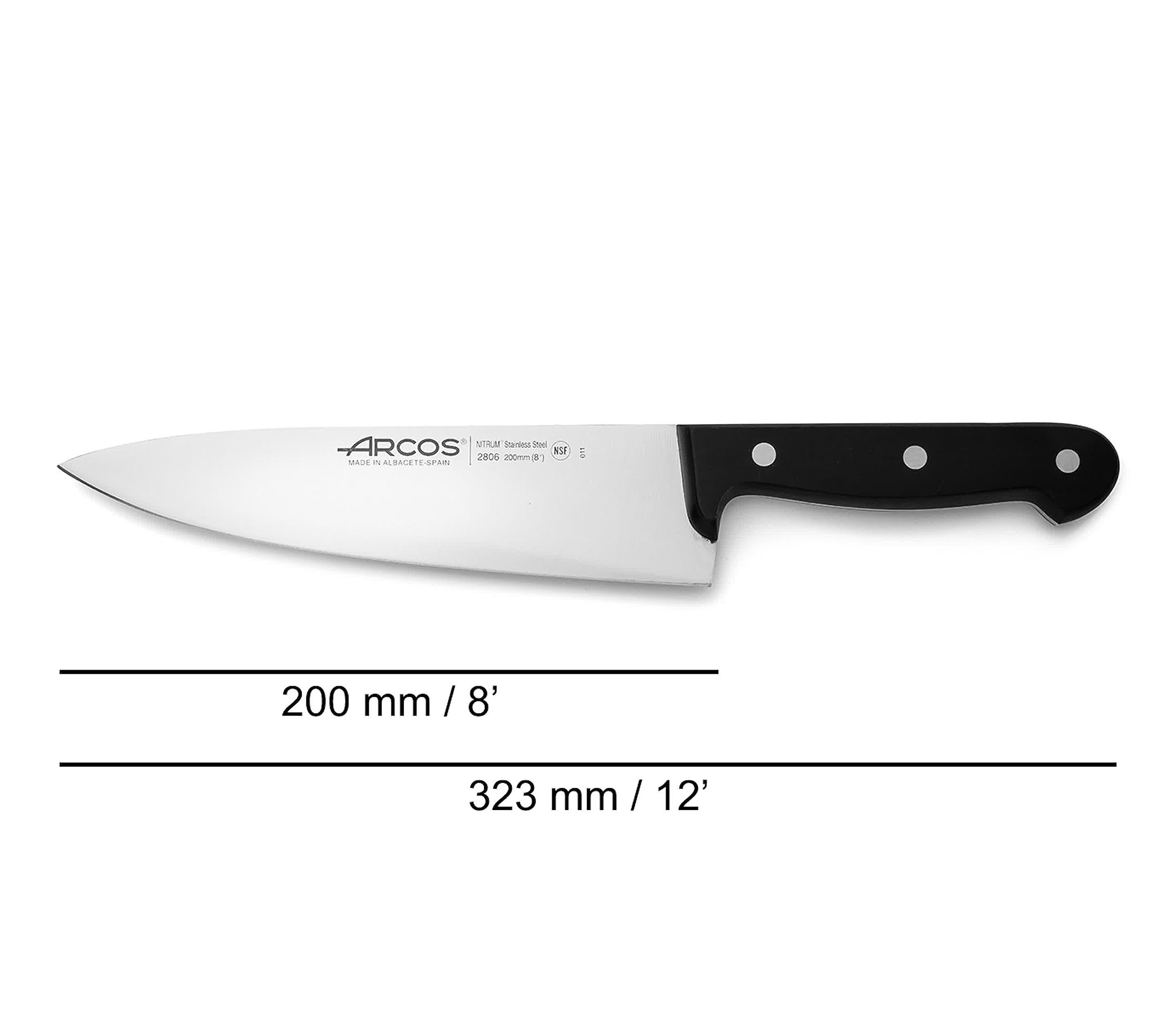 ARCOS Knife Set 2 pieces - Nitrum Stainless Steel and mm blade. 363 gr. Professional Kitchen Knife for Cooking. Ergonomic Polyoxymethylene POM Handle. Series Universal. Color Black