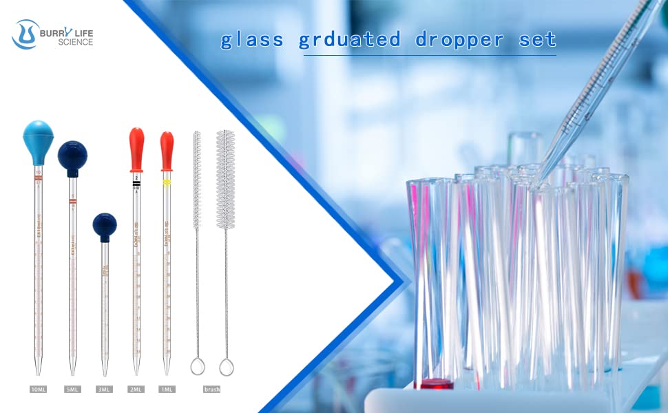 Thick Glass Graduated Dropper Pipettes with Caps Set of 5(1ml 2ml 3ml 5ml 10ml)