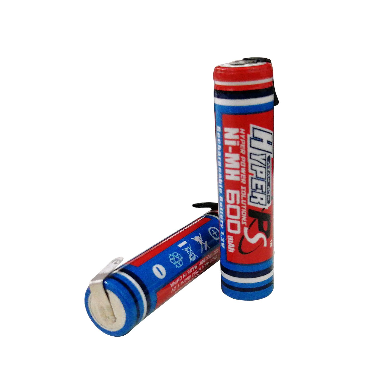 HYPERPS 1.2V AAA 600mAh Ni-MH Rechargeable Battery for High-Drain Devices, Quick Charge (Flat Top w/Soldering Tabs) (4)