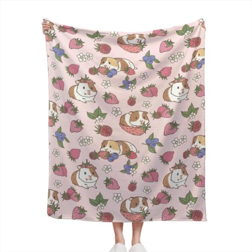 Shoggoth Strawberry Guinea Pig Blanket for Girls Boys Women Strawberry Gifts Lightweight Cute Fruit Pink Strawberry Lover Flannel Throw Blanket for Kids 60"x50"