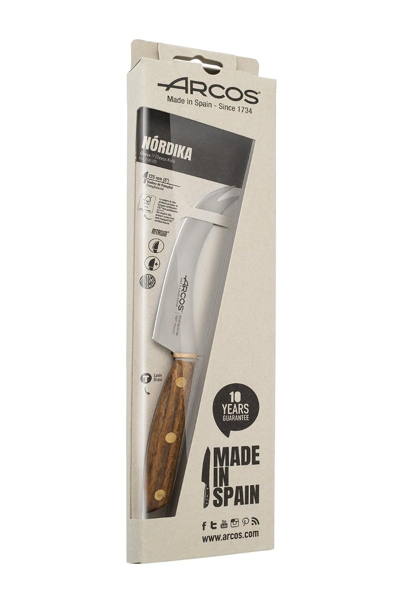 ARCOS Serie Nordika - Cheese Knife - Stainless Steel NITRUM - Size Blade 125 mm | 5 Inch Inch - Ovengkol Wood Handle 100% natural FSC - 100% Recycled Packaging