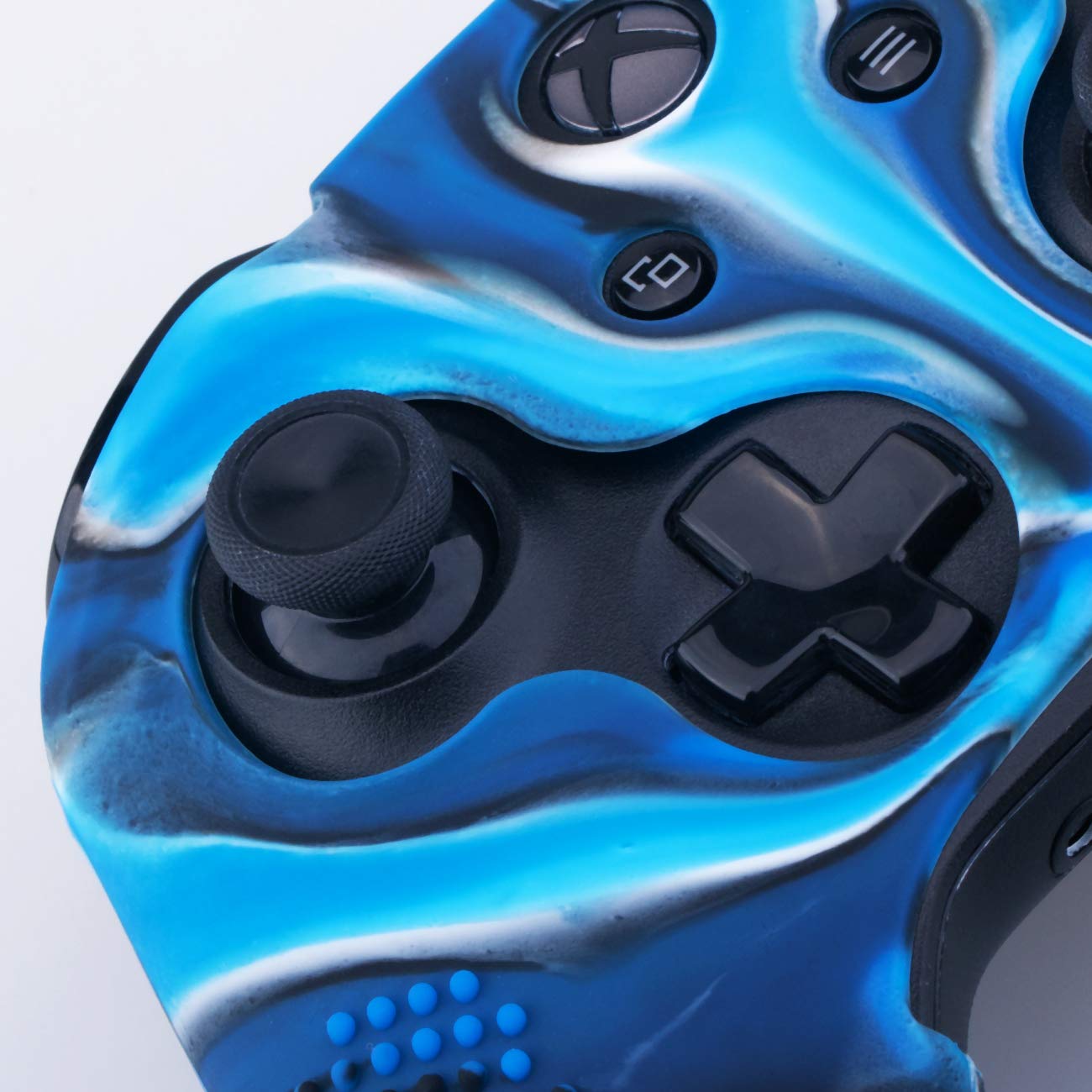 9CDeer 1 Piece of Studded Protective Silicone Cover Skin Sleeve Case + 8 Thumb Grips Analog Caps for Xbox One/S/X Controller Camouflage Blue Compatible with Official Stereo Headset Adapter