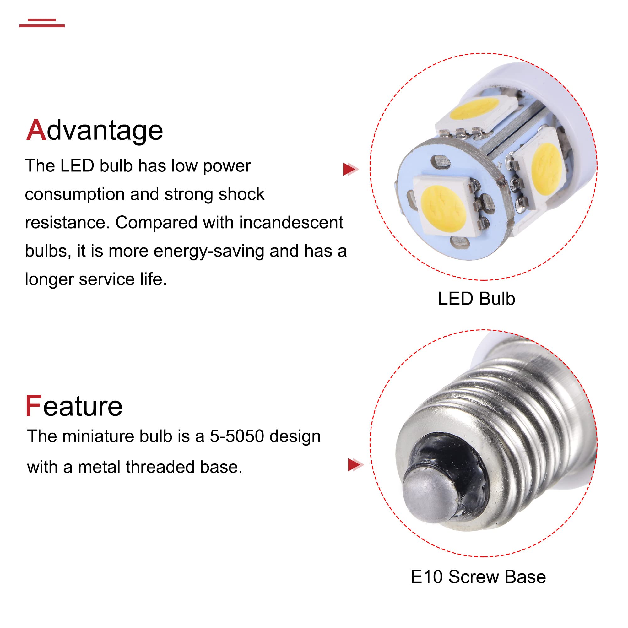 MECCANIXITY E10 Screw Base LED Bulbs 5-5050 DC 12V 1W Mini Lights Interior Lamps, Warm White Pack of 4