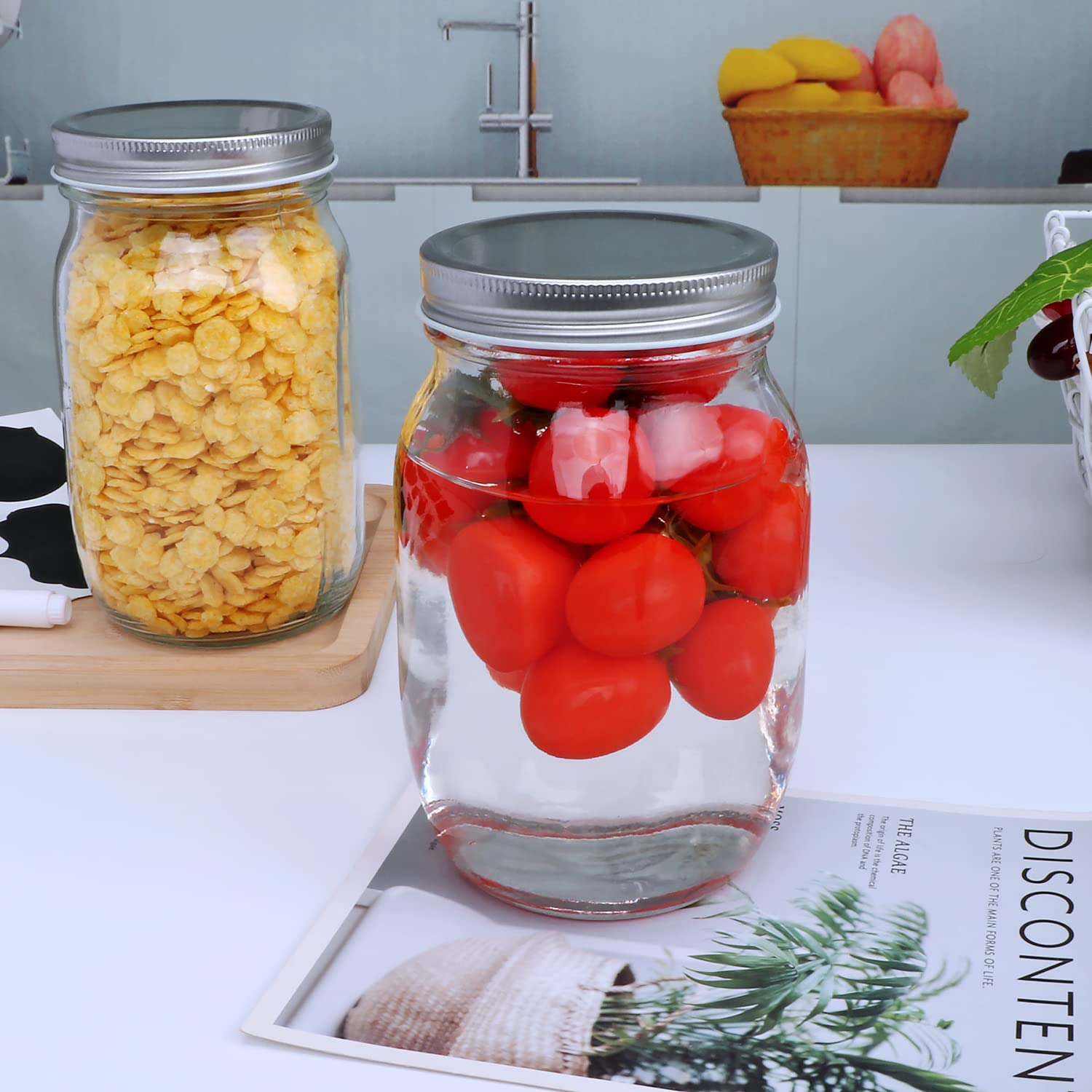 Accguan 33oz Glass Jars with Regular Lids, Mason Jar With Airtight Lids, Clear Glass Jar Ideal for Jam,Honey,Shower Favors,Wedding Favors, 12pack