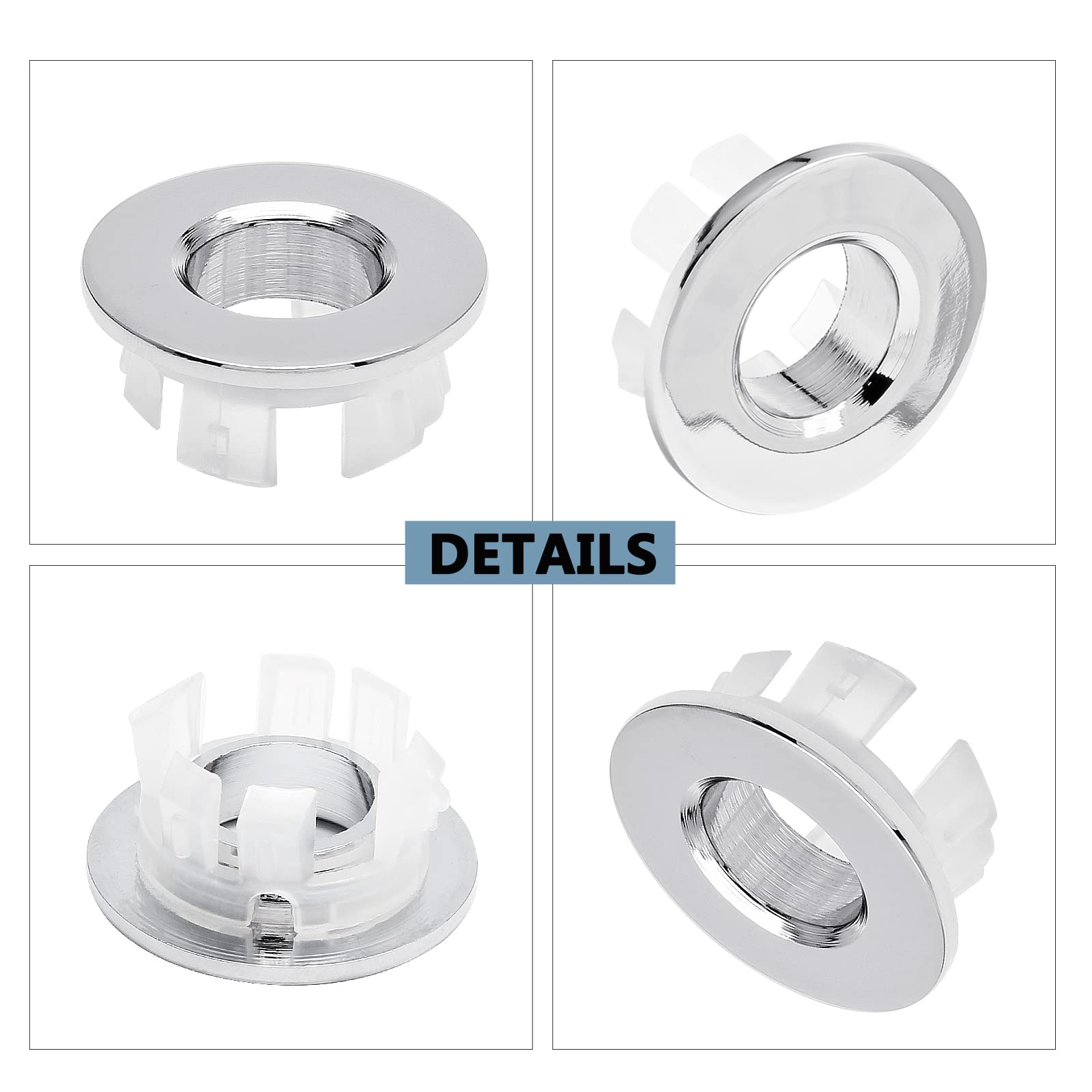 Qjaiune 3 Pack Bathroom Sink Overflow Trim Ring, Electroplating Chrome Overflow Drain Cover Round Basin Cover, Vanity Sink Overflow Cap Small Sink Insert, Brass Hole Cover for Kitchen Bathtub