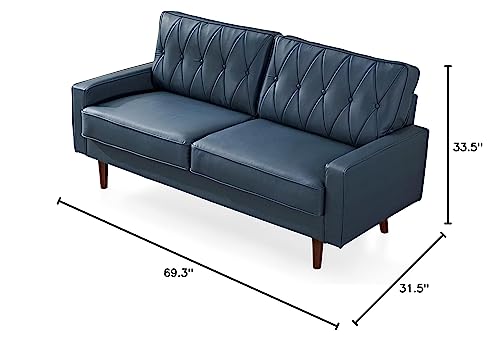 US Pride Furniture Modern Style Faux Leather 69.3ββ Wide with Round Tapered Legs Living Room Sofas, Blue