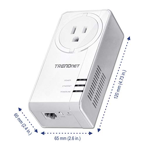 TRENDnet Powerline 1300 AV2 Adapter with Built-in Outlet, Gigabit Port, IEEE 1905.1 & IEEE 1901, Range Up to 300m (984 ft.), TPL-423E, White