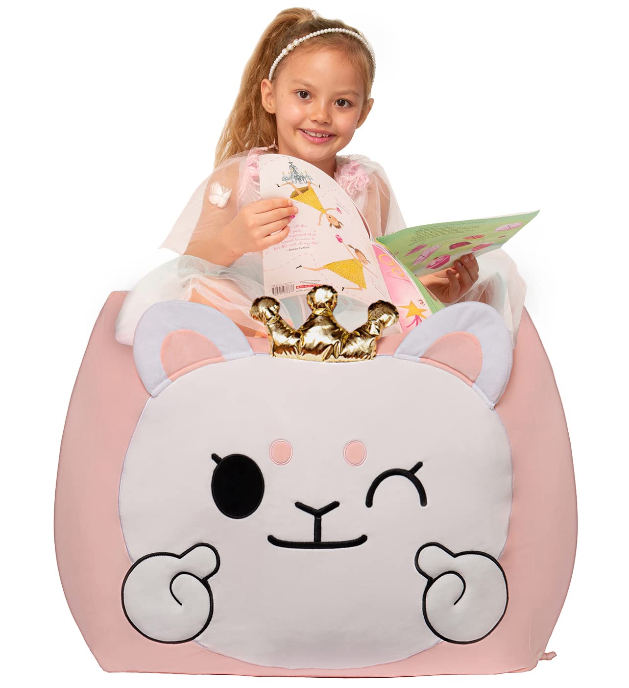 Bear Stuffed Animal Storage Bean Bag Chair Cover 24x24 Inch Velvet Extra Soft Plush Organization Replace Mesh Toy Hammock for Kids Toys Blankets Towels Clothes Household Supplies Brown