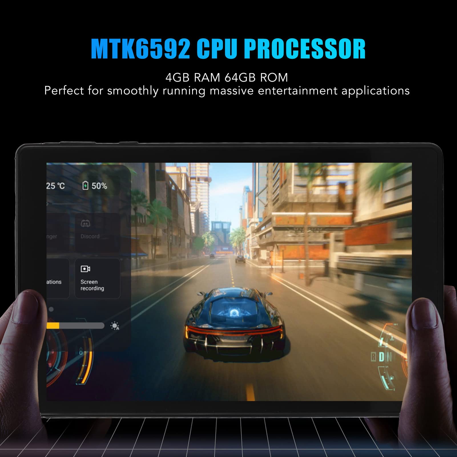 8.1 Inch Tablet, Android 10 2.4/5Ghz WiFi Tablet PC, 4+64GB, MTK6592 CPU, 720x1280P, with 3 Card Slots, Black, for Entertainment