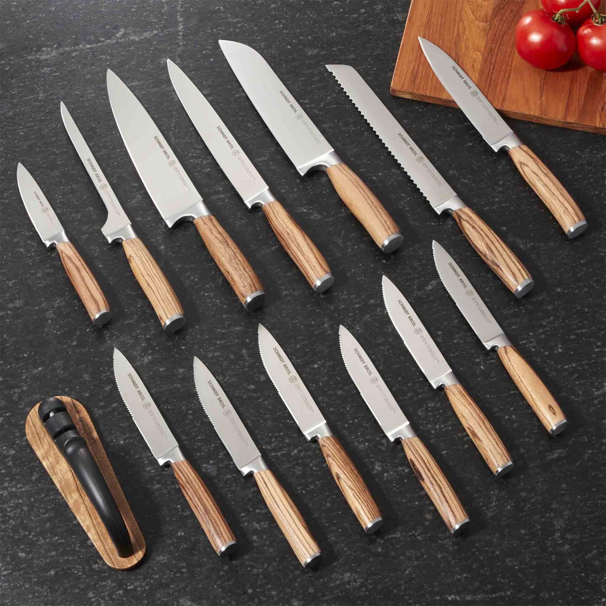Schmidt Brothers - Zebra Wood 6" Serrated Utility Knife, High-Carbon German Stainless Steel Mulitpurpose Kitchen Cutlery