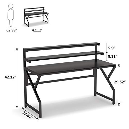 Tribesigns Office Desk with Monitor Stand, 55 Inch Large Modern Computer Desk Gaming Table Studying Writing Desk Workstation with Hutch for Office & Home Office, Black