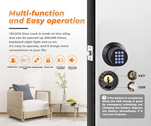Keypad Door Knob Lock, Keyless Entry Door Lock with Anti-Slip Handle, Auto Lock, Waterproof Electronic Black Door Knob, Safe and Easy Installation for Home, Office, Hotel and Garage