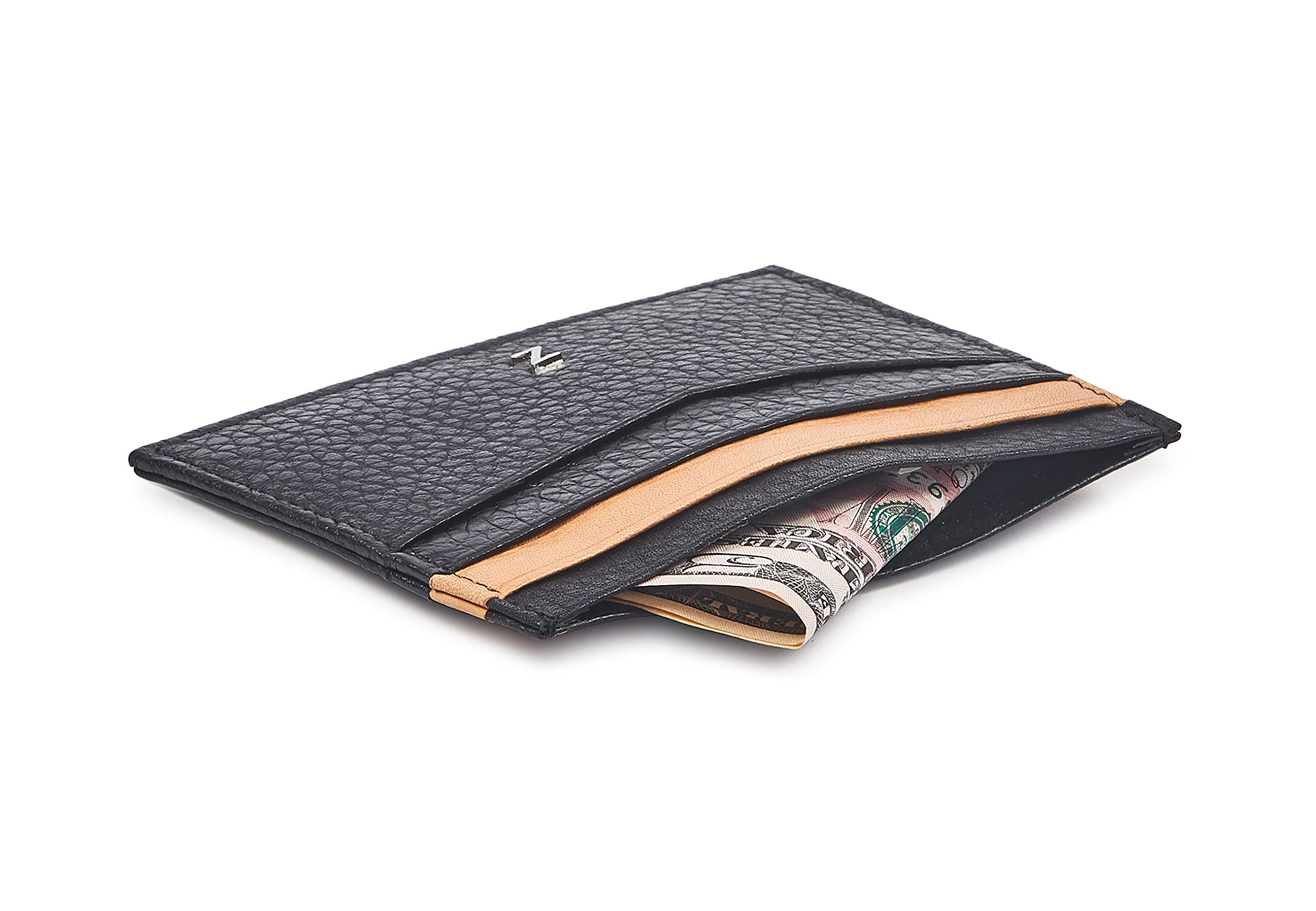 Zinda Genuine Leathers Card Holder Slim Wallet Unisex RFID Protection (Black/Tan)