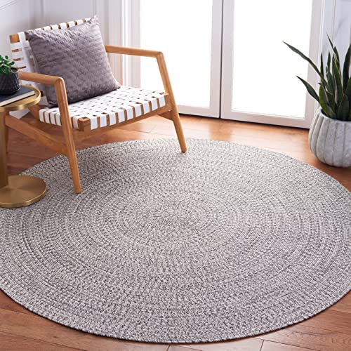 SAFAVIEH Braided Collection 5' Round Grey/Ivory BRA201F Handmade Farmhouse Entryway Foyer Living Room Bedroom Kitchen Area Rug