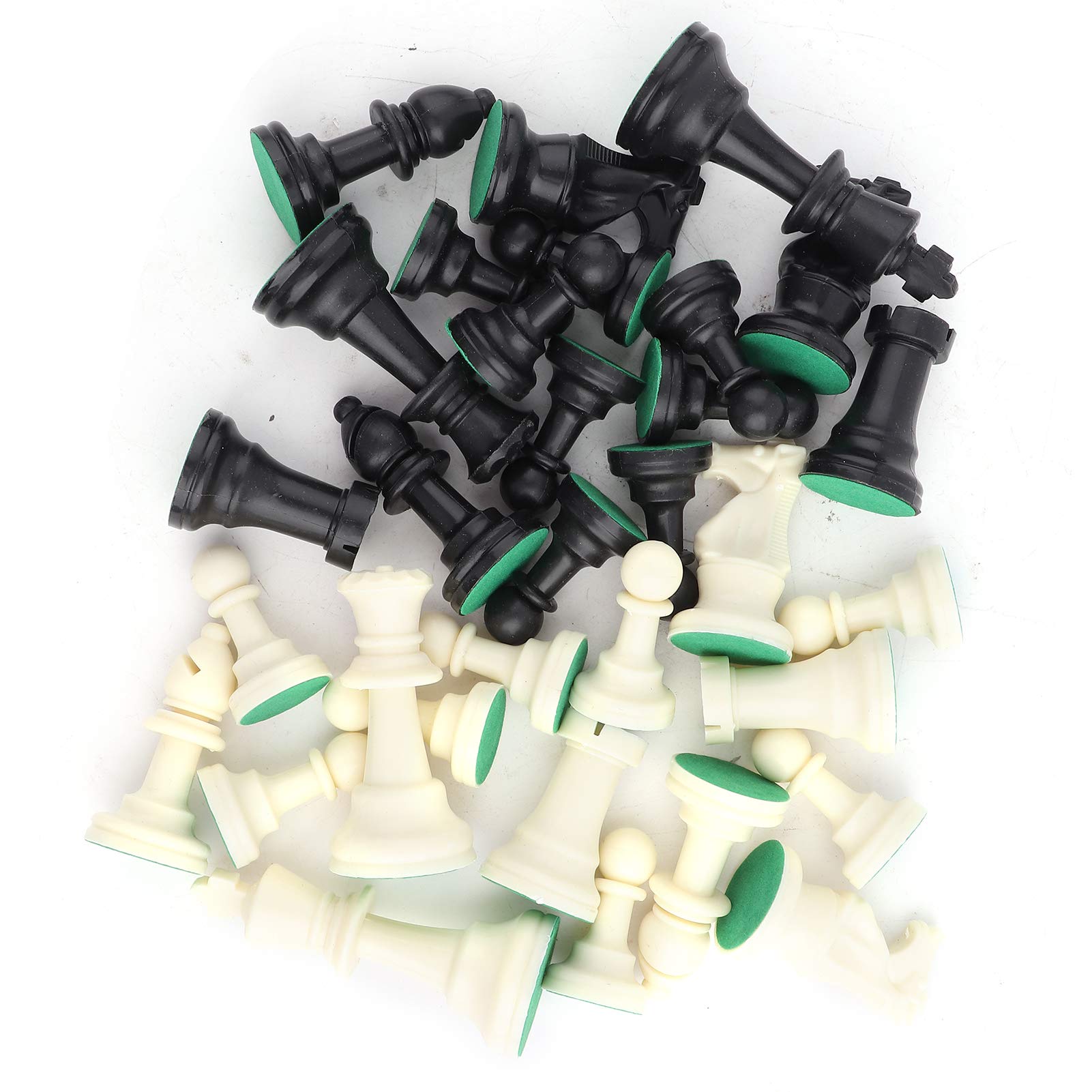 Chess Pieces Set, 32 Pcs Plastic Chessmen Set -16 Pcs Black & 16Pcs White Pieces for International Chess Game (Large 77mm)