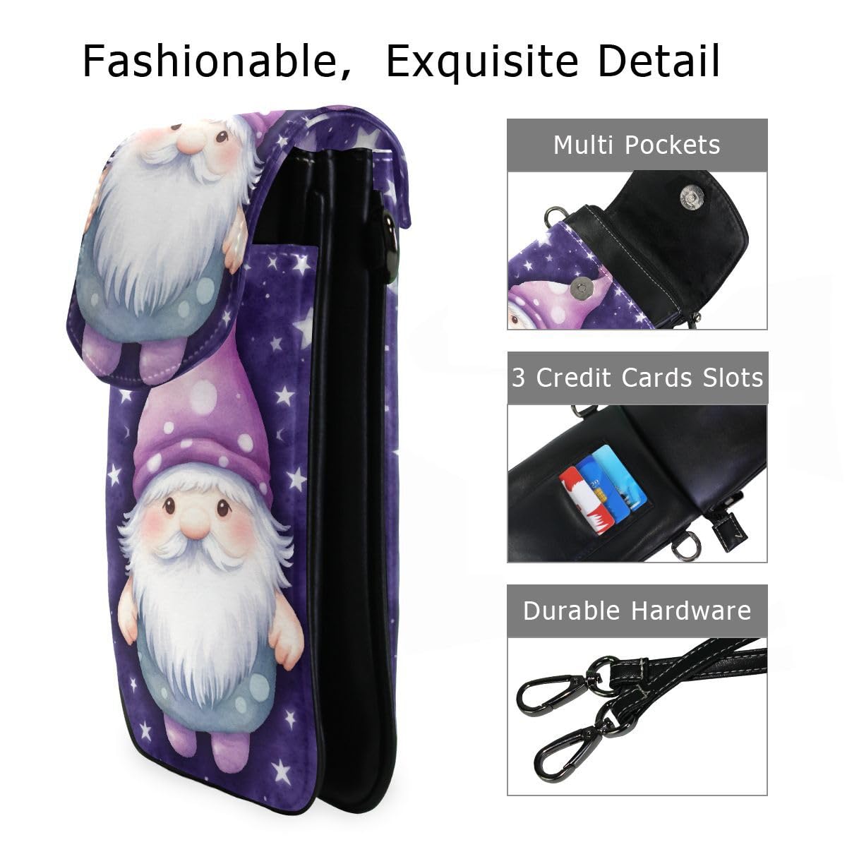 Cute Gnomes Crossbody Phone Purse Small Mini shoulder Bag Cell Phone Pouch Leather Wallet for Women Girls