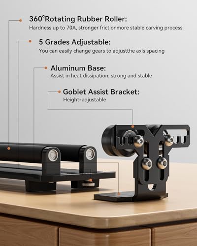 ATOMSTACK R2 V2 Laser Rotary Roller Laser Engraver Multi-Function Compatible with A6 A12 A24 Pro/Ultra Laser Engraver Roller Rotator Y-axis Rotary Engraving Module for Cylindrical Objects Bottles Cups