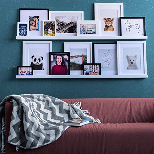 Wallniture Denver White Modern Wall Mount Floating Shelves β Long Narrow Picture Ledge - 56 Inch Long Set of 2 - Mounting Hardware Included