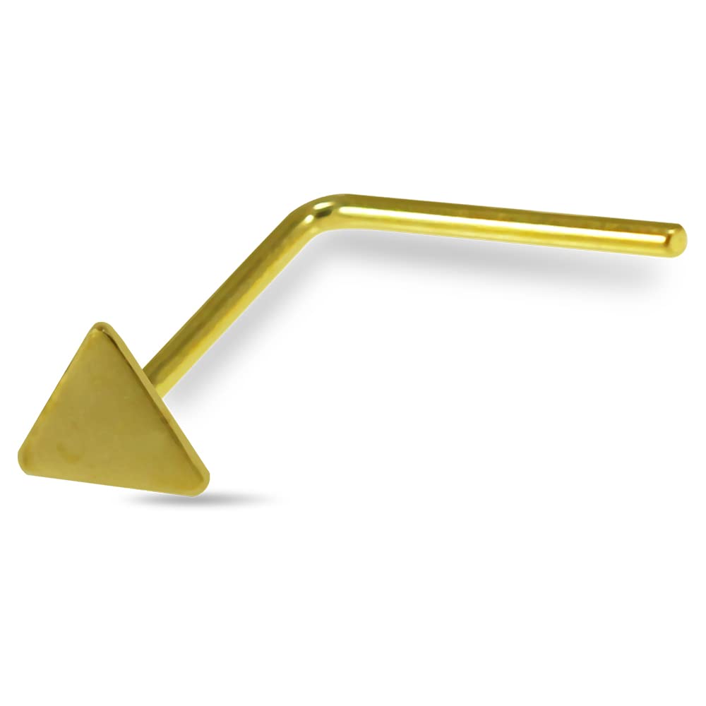 9K Solid Yellow Gold Flat Plain Triangle 22 Gauge L Bend Nose Stud Piercing Jewelry