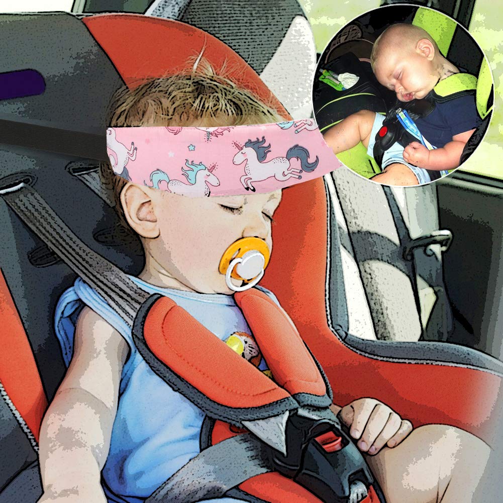 Accmor Baby Carseat Head Support Band Strap 2 Pack for Carseats Stroller Neck Relief Head Strap for Toddler Child Kids Infant(Pink Unicorn + Pink Cloud Pattern)